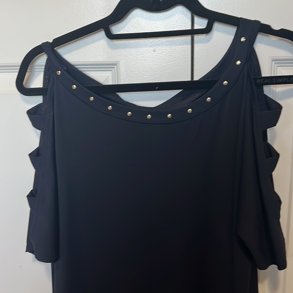 Cache | Tops | Navy Blue Dress Top With Cut Outs In The Sleeves | Poshmark